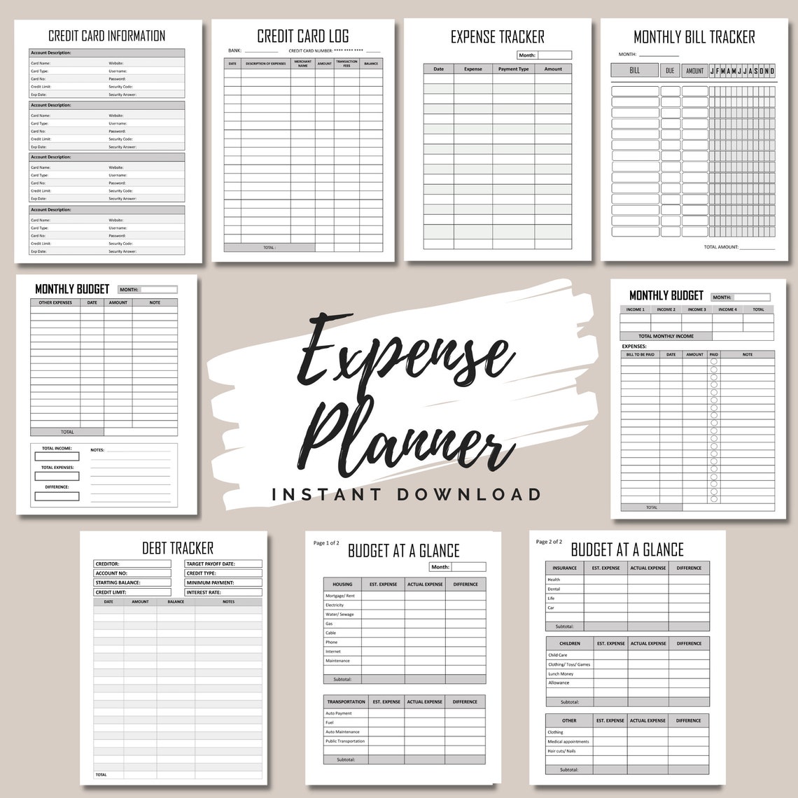 Expense Trackers Digital Download Expense Tracker Printable | Etsy