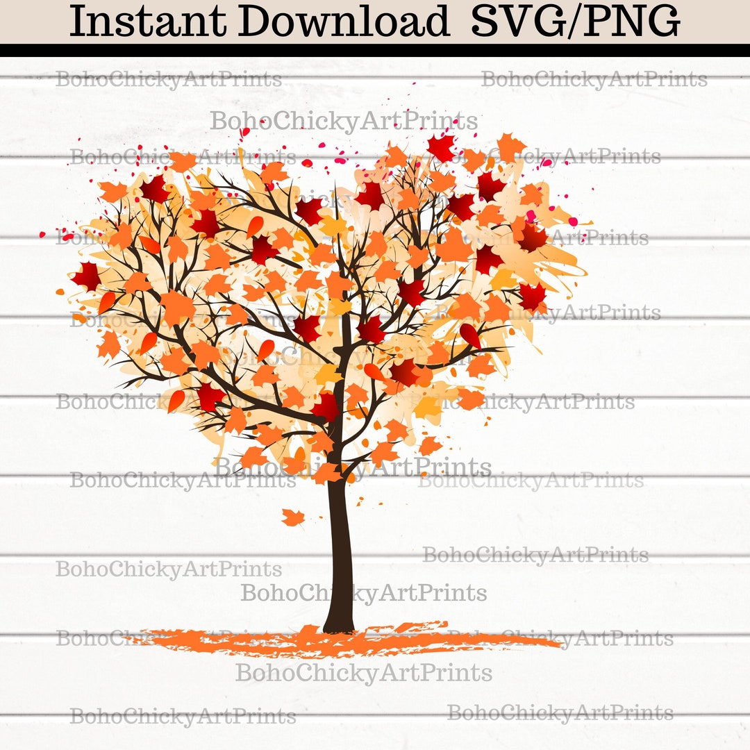 Autum Tree Falling Leaves SVG, Fall Landscape Tree Leaves PNG, Autumn ...