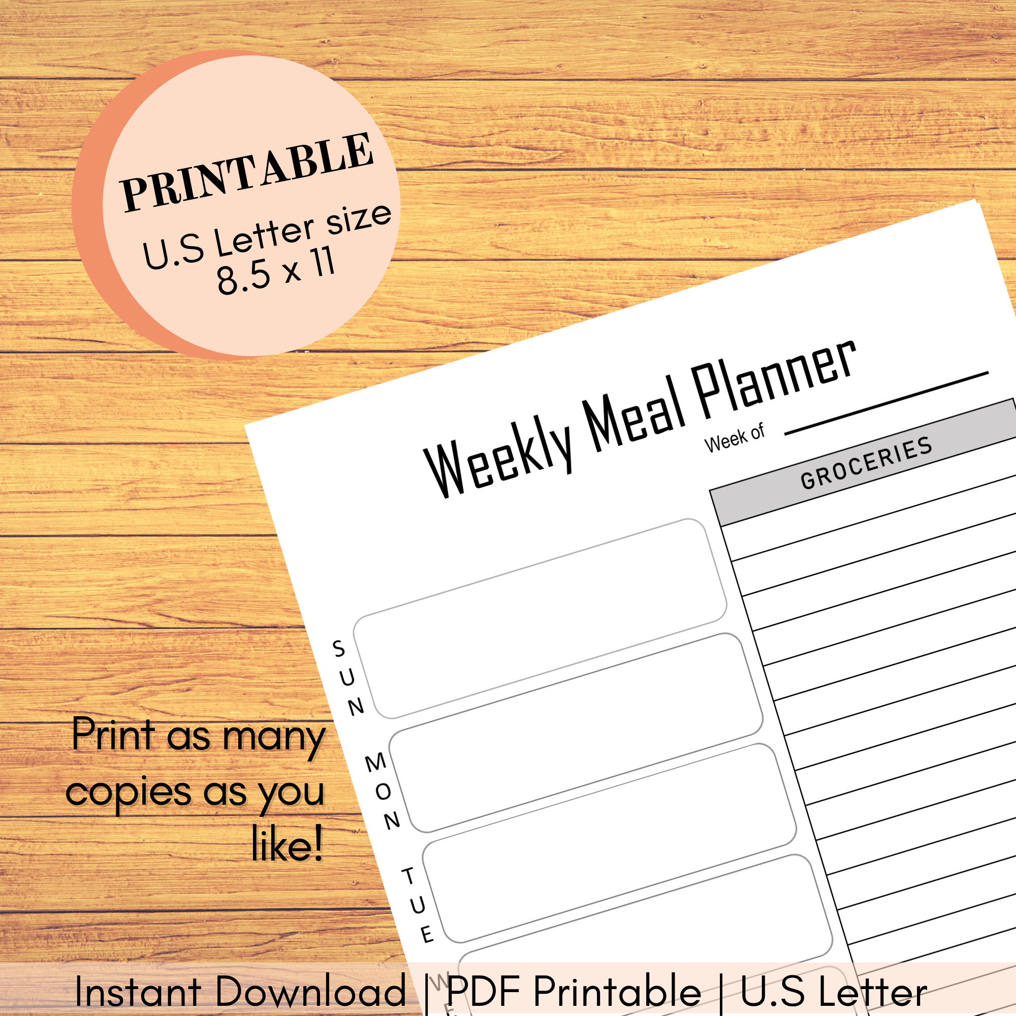 INSTANT DOWNLOAD Meal Planner Printable, Weekly Meal Planner and ...