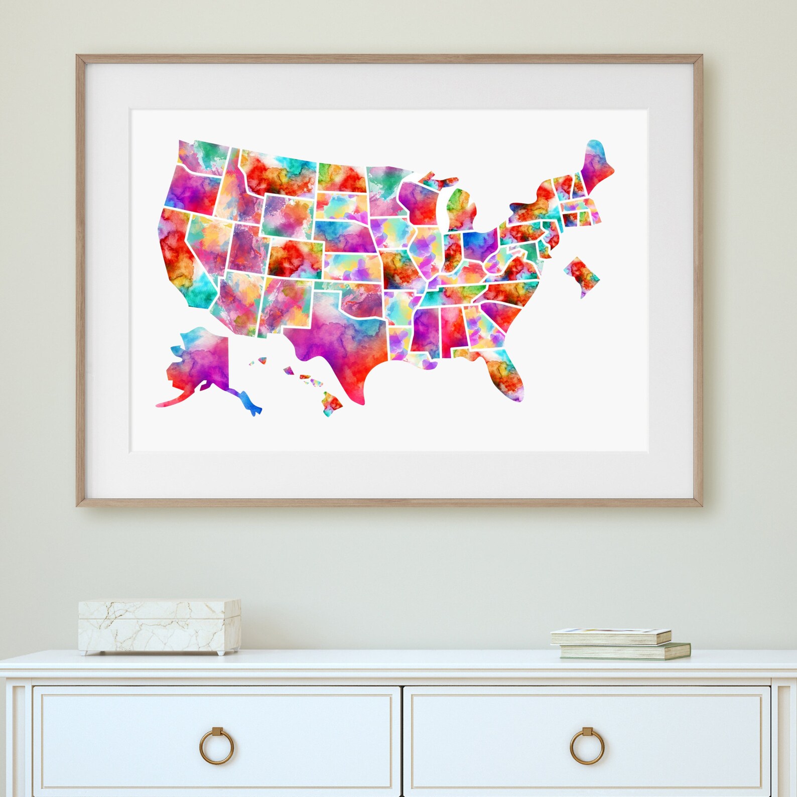 United States Map USA Watercolor Map Home Office Wall Decor - Etsy