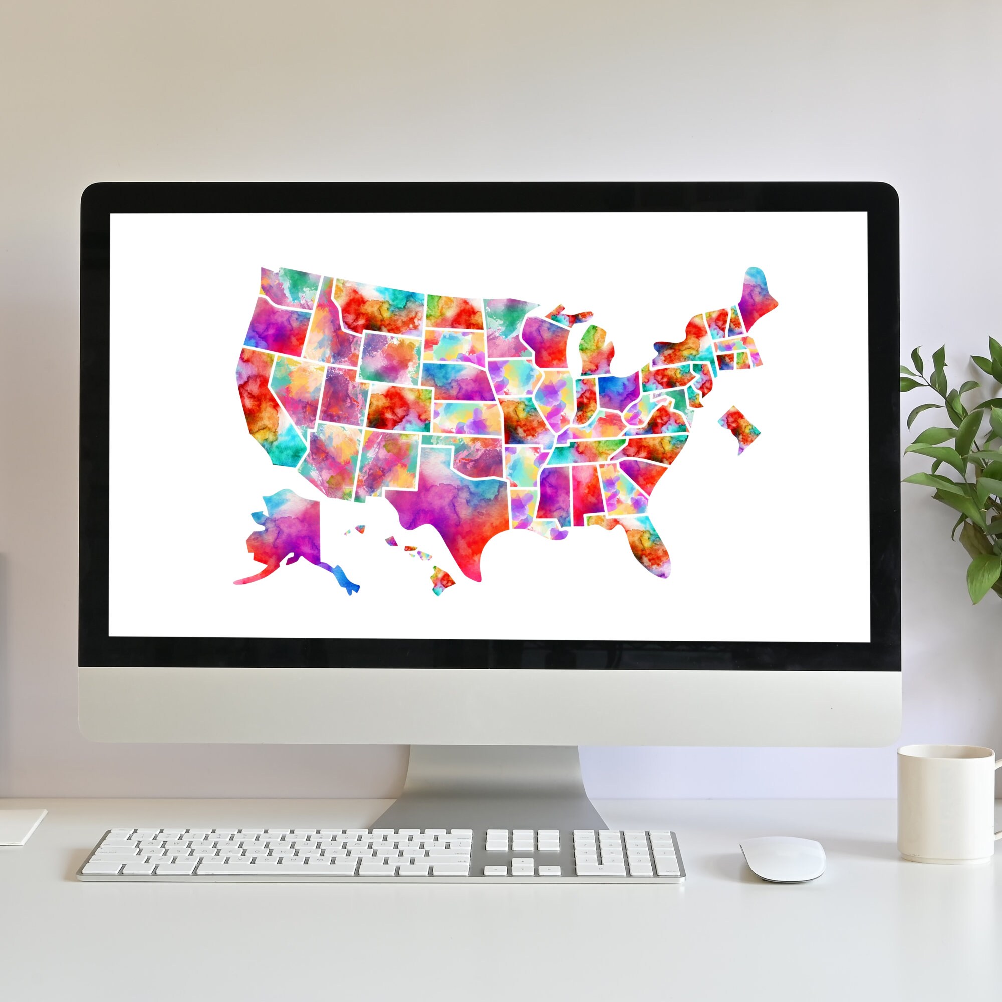 United States Map, USA Watercolor Map, Home Office Wall Decor, Travel ...