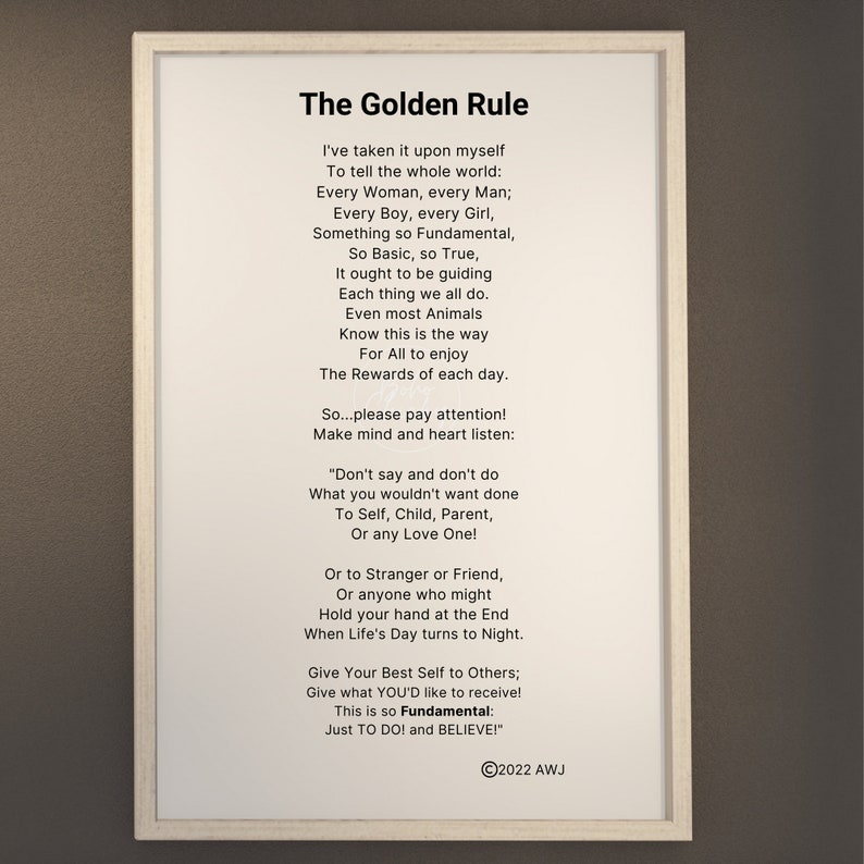 The Golden Rule Poem, Love Your Neighbor as Yourself, Motivational Wall ...