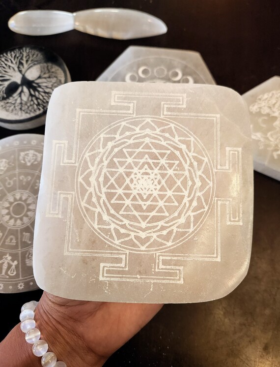 Sri Yantra Selenite Crystal Grid Selenite Charging Plate - Etsy