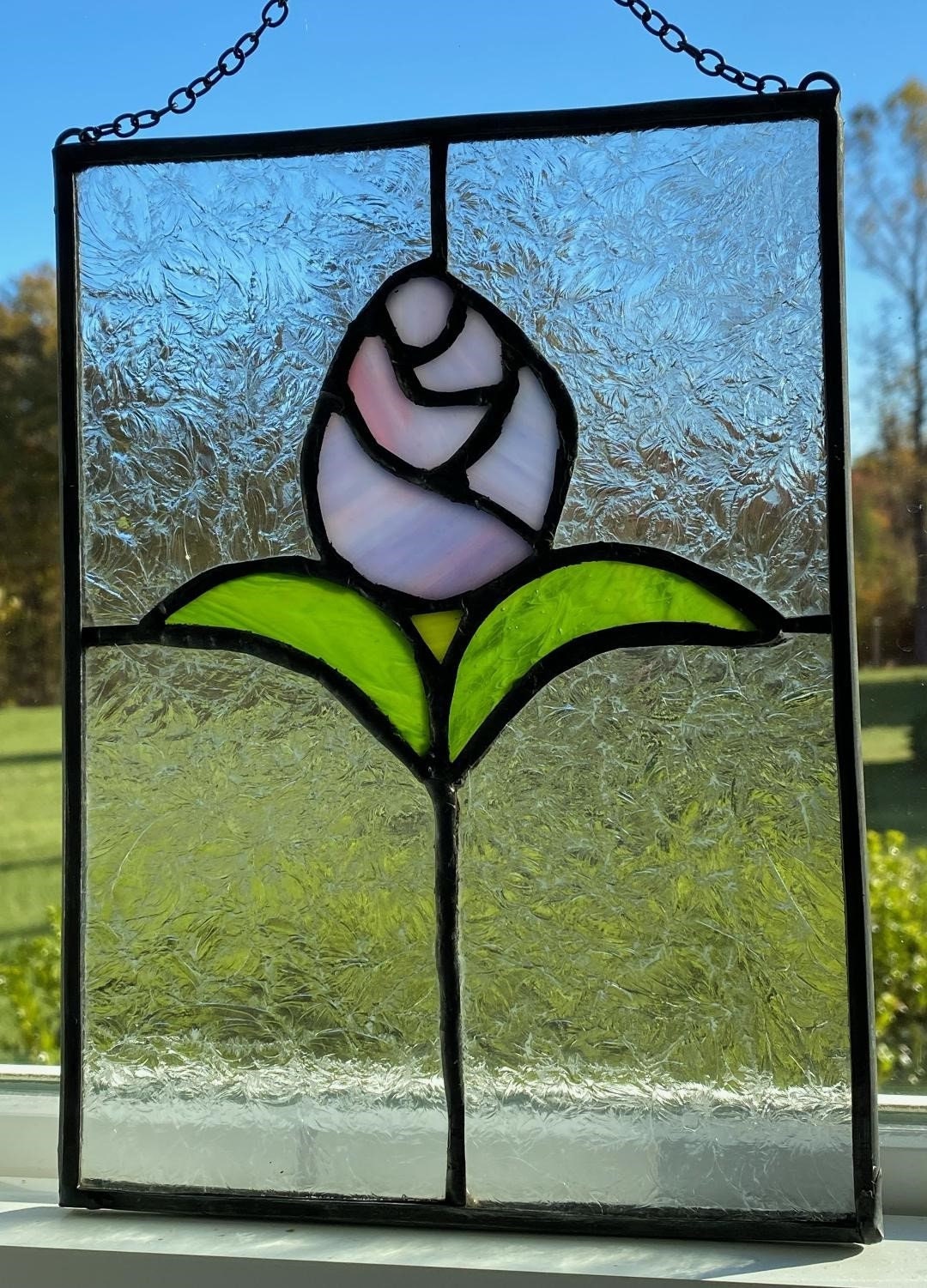 Rose Panel Stained Glass Suncatcher - Etsy