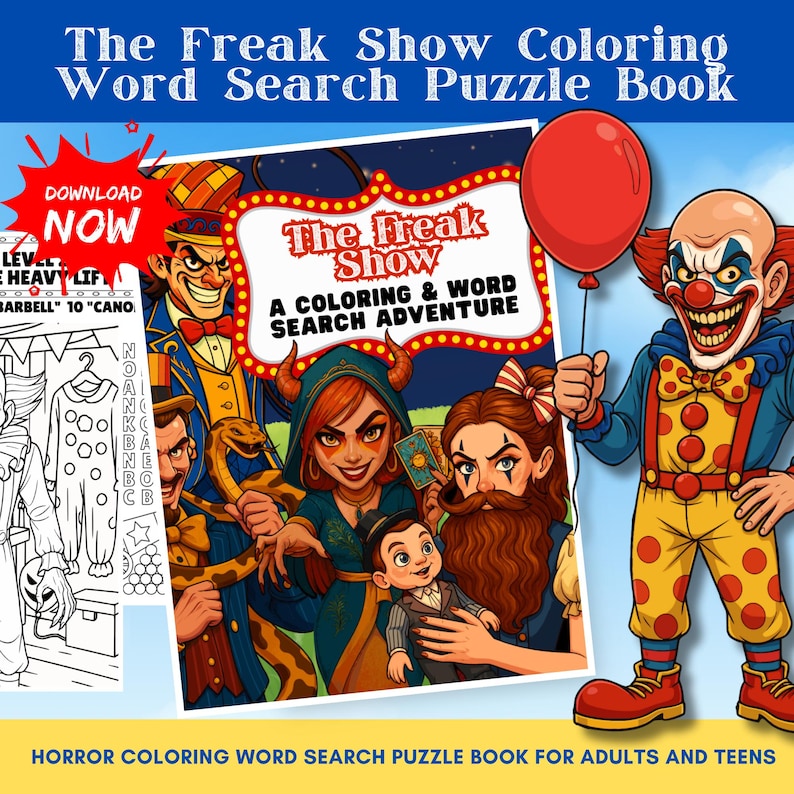 Creepy Circus Coloring Word Search Puzzle Book (digital Download) - Etsy