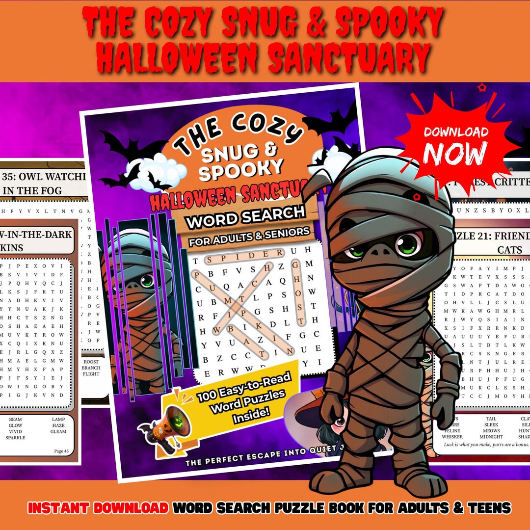 Halloween Word Search Puzzle Book: Large Print, Cozy Fall Fun (digital ...