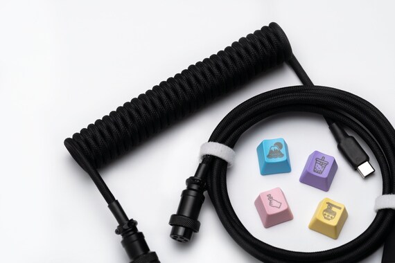 Coiled Keyboard Cable W/ Free Custom Keycap | Etsy