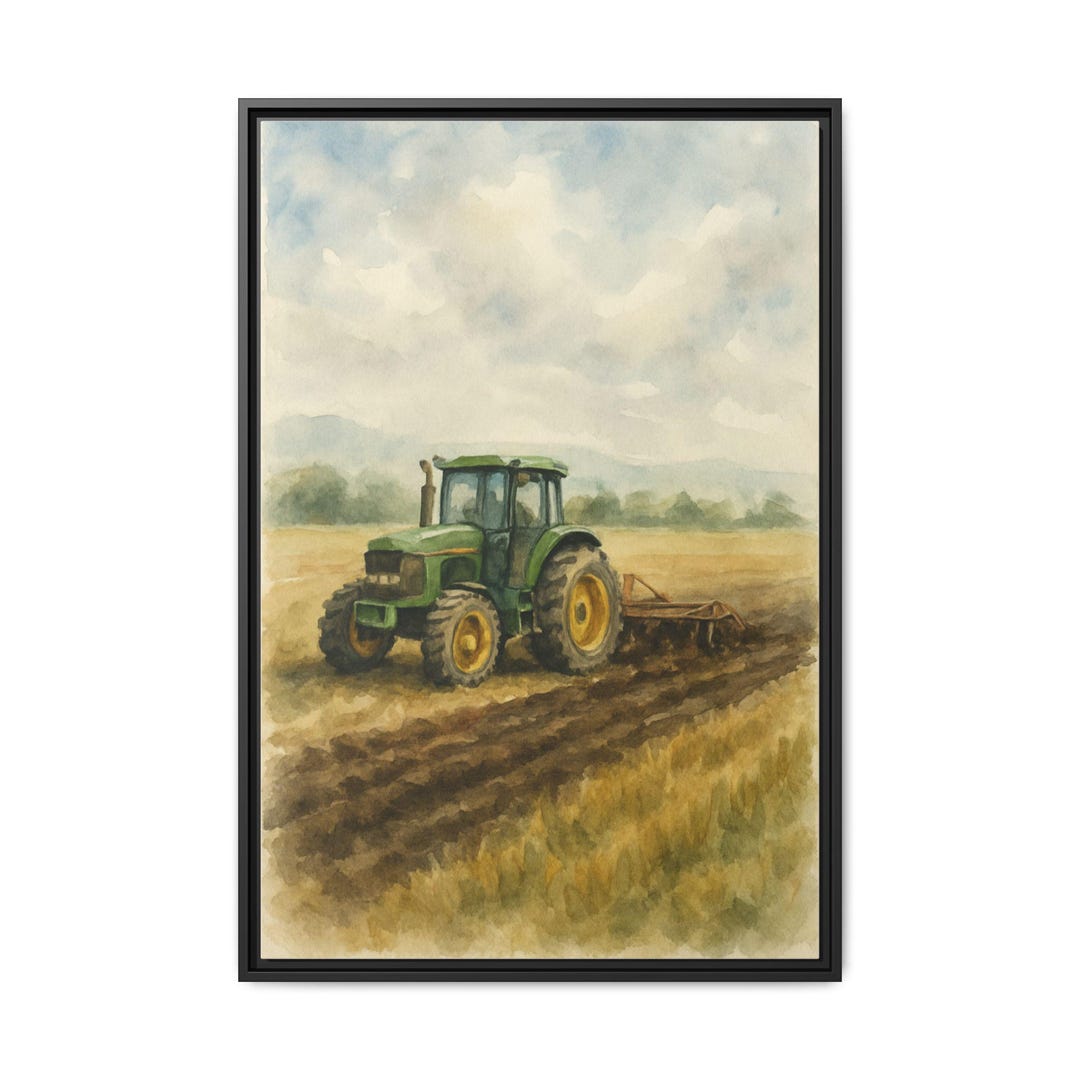 Farmhouse Tractor Canvas Print, Rustic Country Wall Art, Framed Matte ...