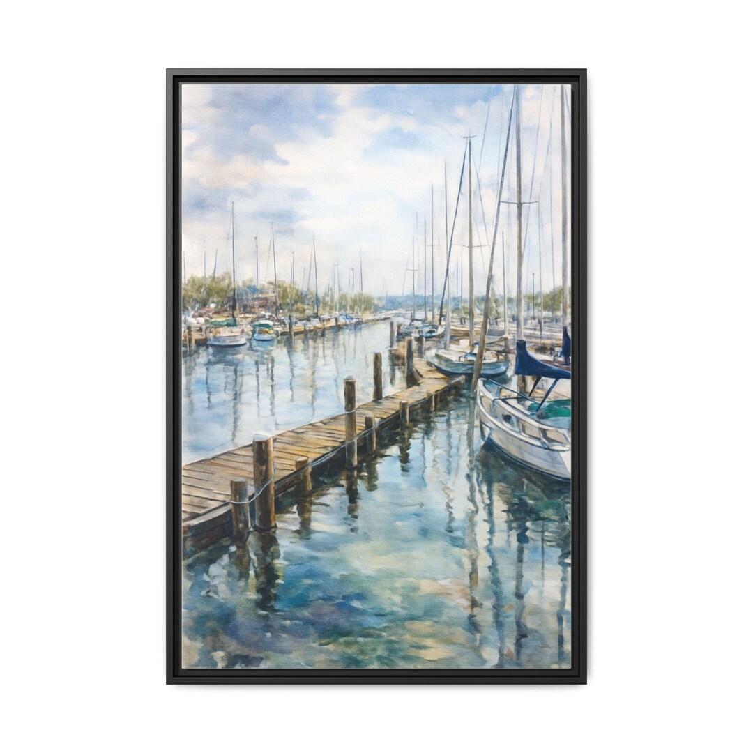 Watercolor Sailboat Harbor Wall Art Coastal Marina Print Canvas - Etsy