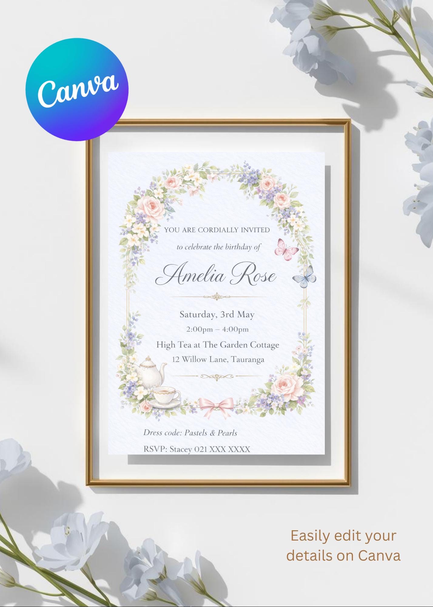 Regency Inspired Birthday Invitation Template, High Tea Garden Party ...