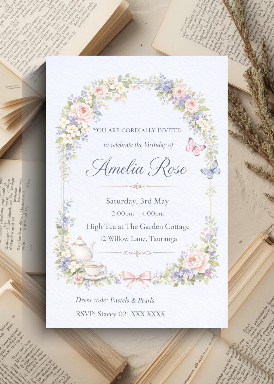 Regency Inspired Birthday Invitation Template, High Tea Garden Party ...