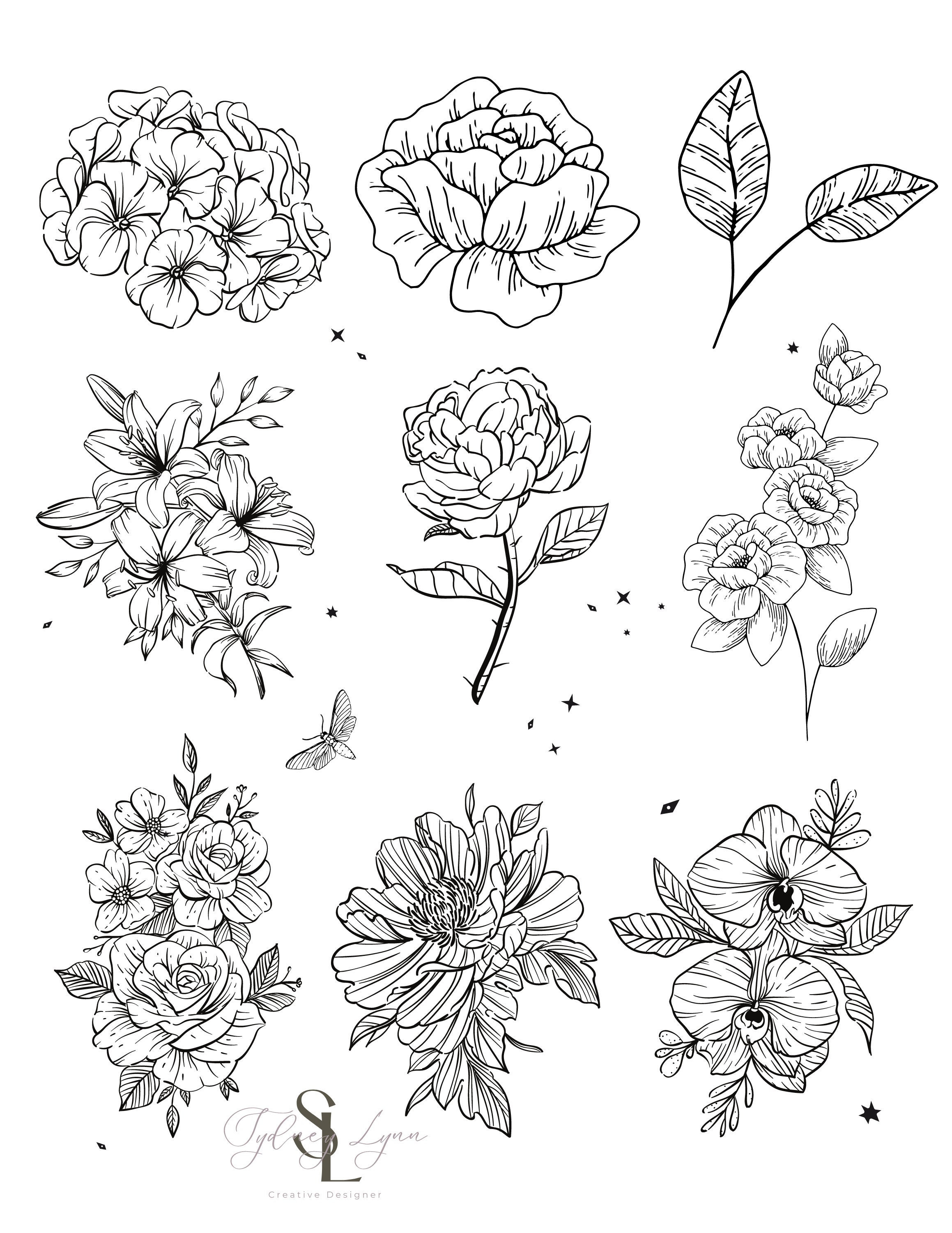 Flower Assortment Coloring Page - Etsy