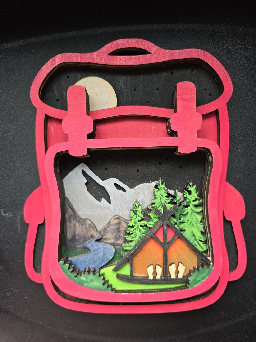 Layered Wood Camping Scene | Laser Cut | Hand-painted Wall Art | Rustic ...