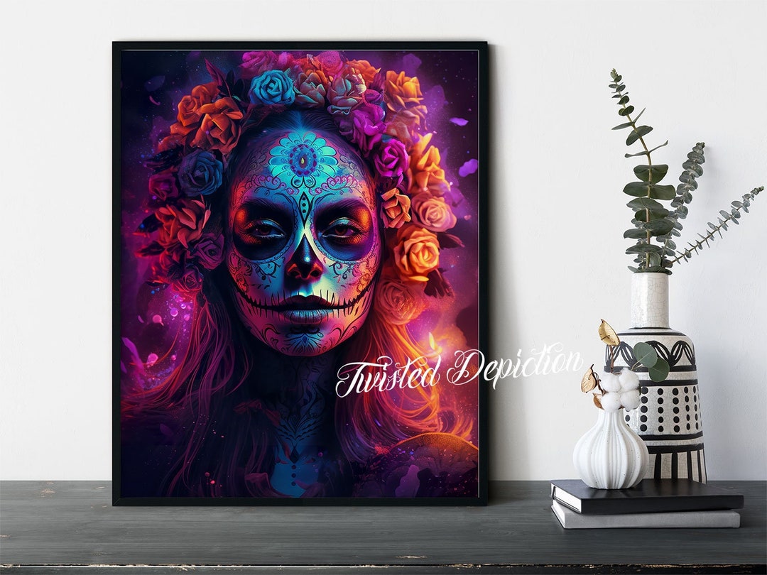 PSYCHEDELIC DOTD GIRL, Sugar Skull Art, Día De Los Muertos. Framed Fine ...
