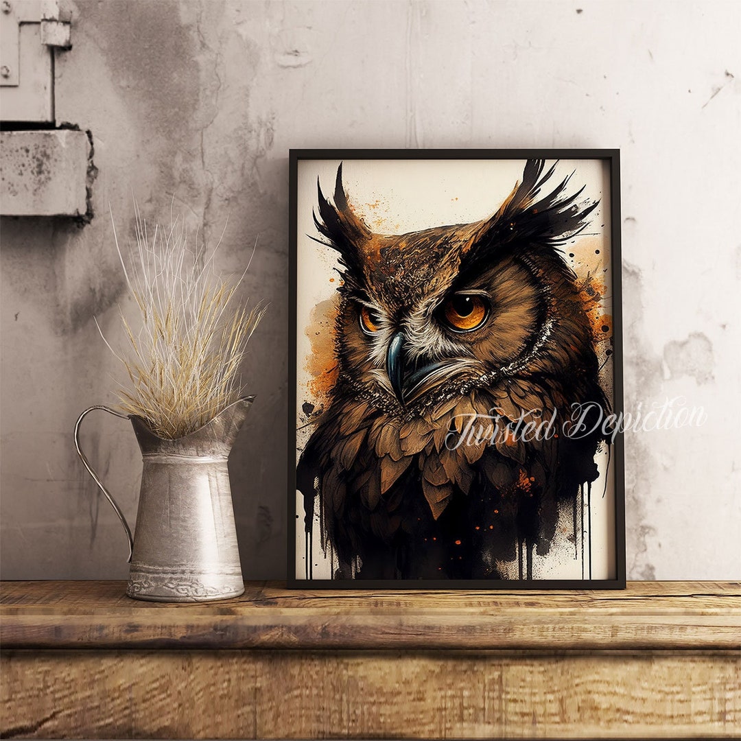 GREAT HORNED OWL Painting, Owl Painting, Owl Wall Art. Framed Fine Art ...