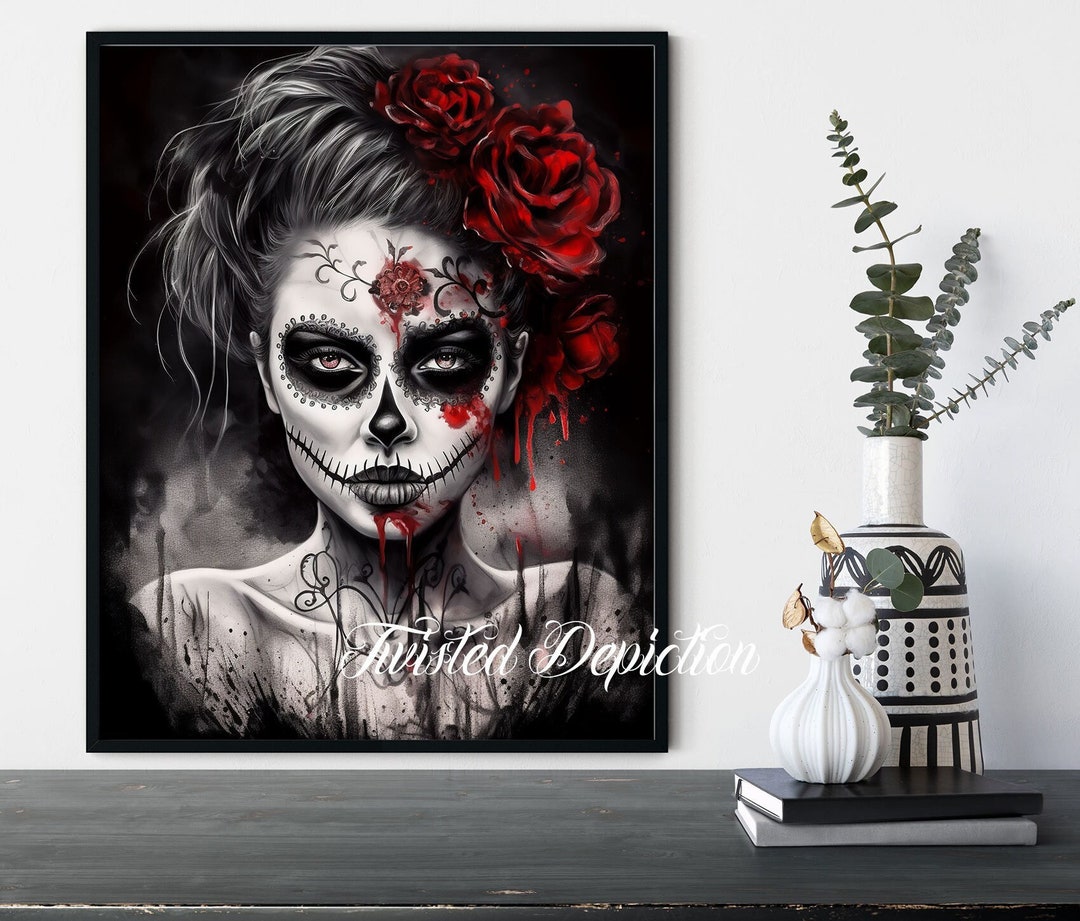 Black White & Red DOTD 2, Sugar Skull Art, Día De Los Muertos, La ...