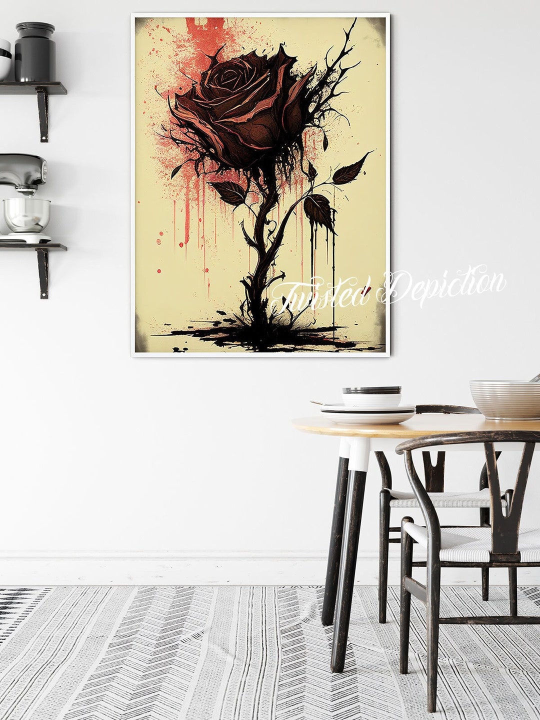 BLOODY ROSE Floral Dark Art, Flower Painting . Framed Fine Art, Canvas ...