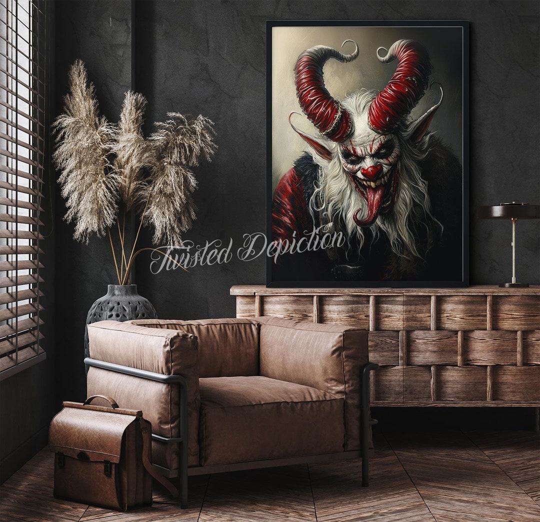 KRAMPUS Painting, Christmas Horror Art, Evil Painting. Framed Fine Art ...
