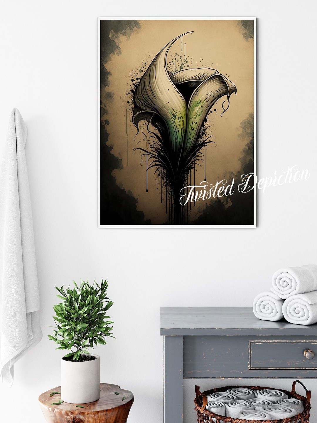 DARK CALLA LILY, Gothic Flower Painting . Framed Fine Art, Canvas, or ...