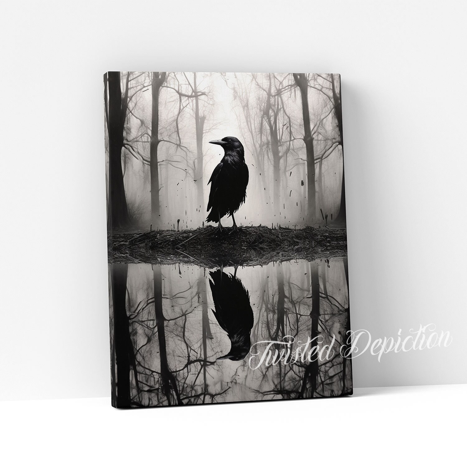 CROW'S REFLECTION, Crow Painting, Crow Wall Art. Framed Fine Art ...