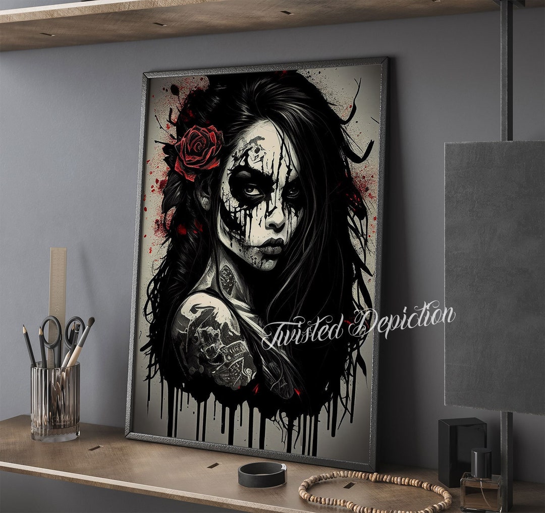 DOTD Painted Death Girl 7, Sugar Skull Art, Día De Los Muertos. Framed ...