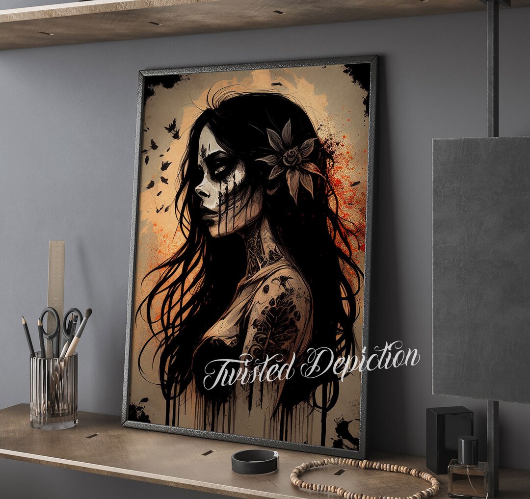 DOTD Painted Death Girl 3, Sugar Skull Art, Día De Los Muertos. Framed ...