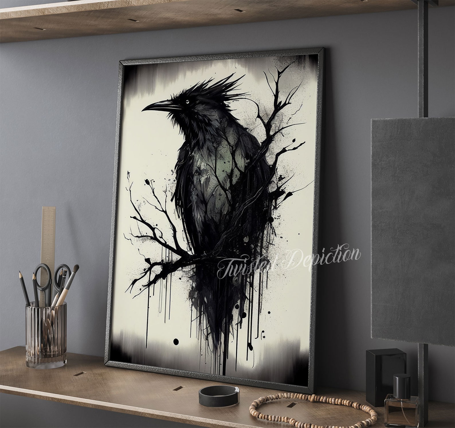 GOTHIC CROW, Crow Painting, Crow Wall Art. Framed Fine Art, Canvas, or ...