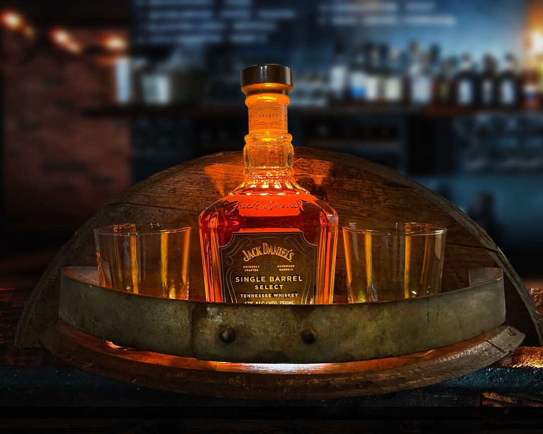 Authentic Whiskey Barrel Head Bar Display With LED Uplighting - Etsy