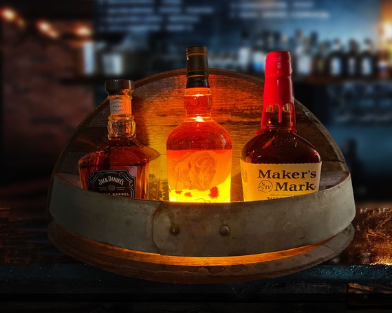 Authentic Whiskey Barrel Head Bar Display With LED Uplighting - Etsy