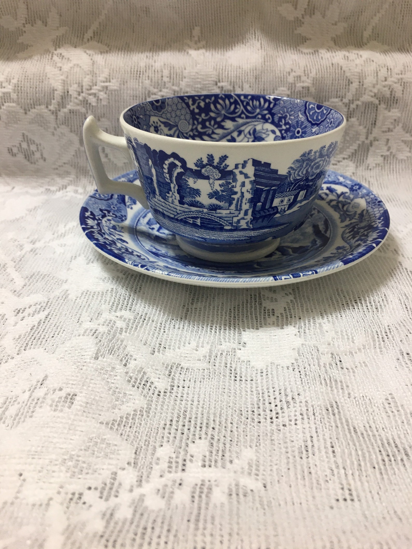 Spode Blue and White Italian Teacup and Saucer Spode Made in England ...