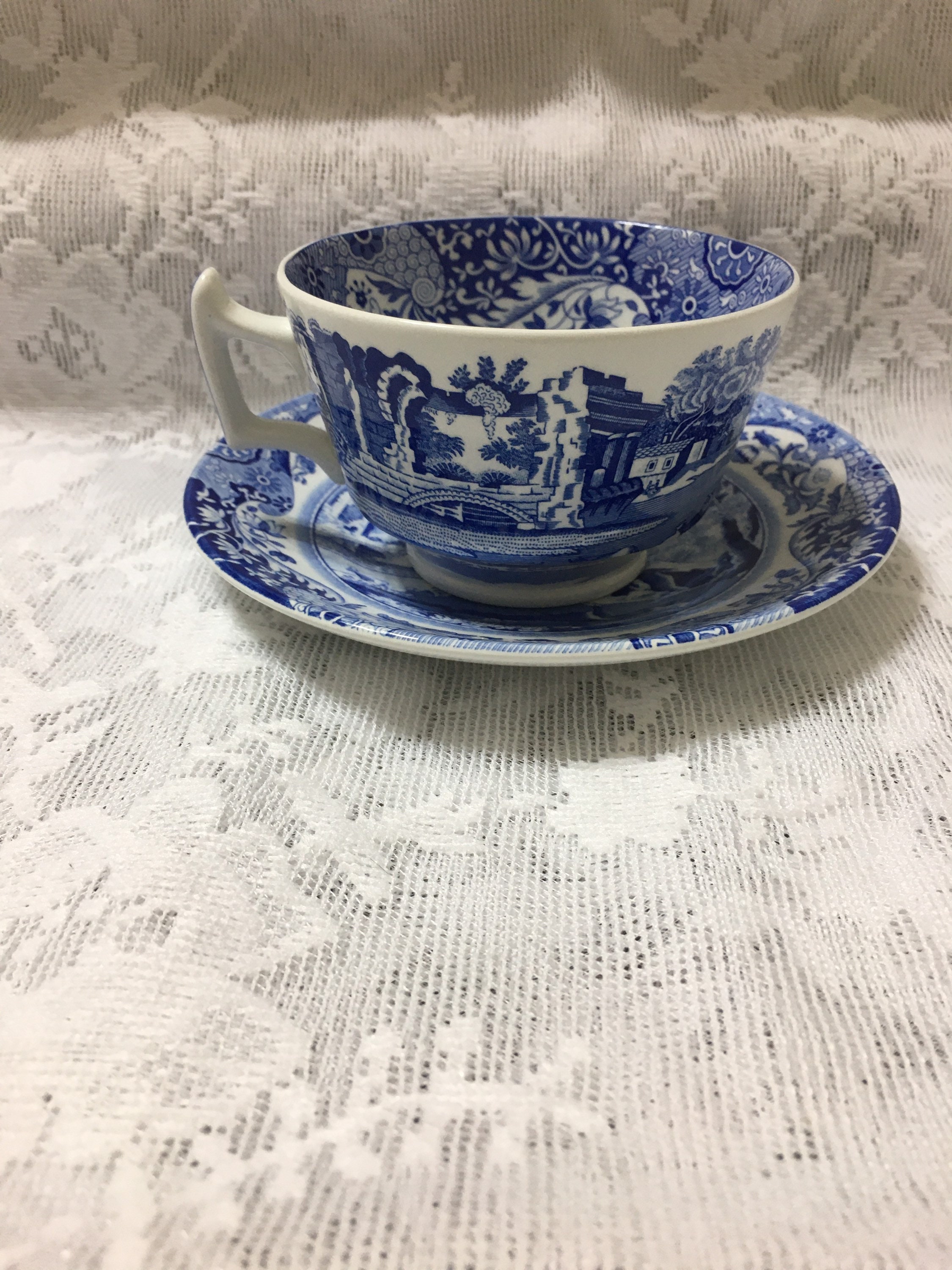 Spode Blue and White Italian Teacup and Saucer Spode Made in England ...
