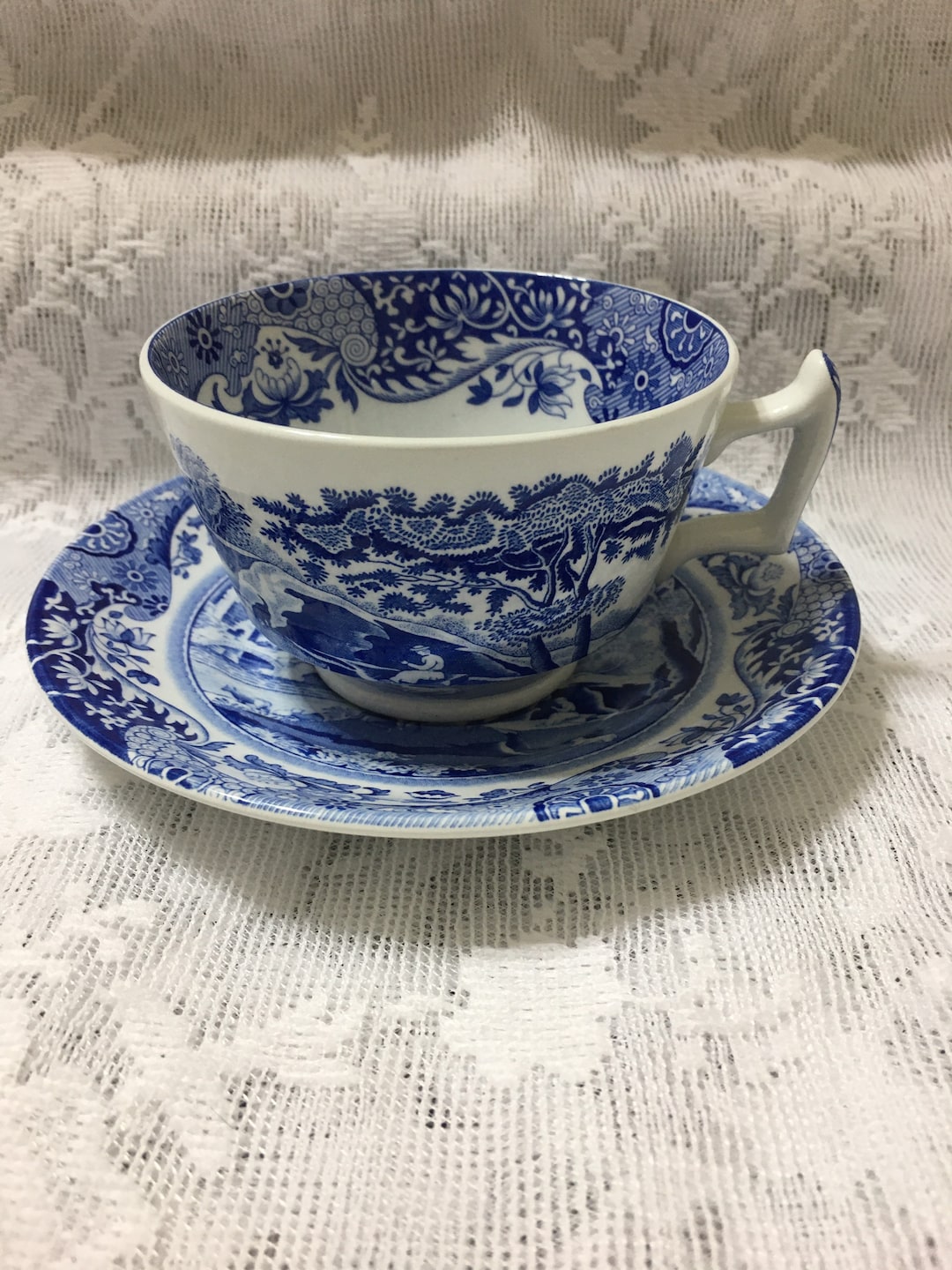 Spode Blue and White Italian Teacup and Saucer | Spode Made in England ...