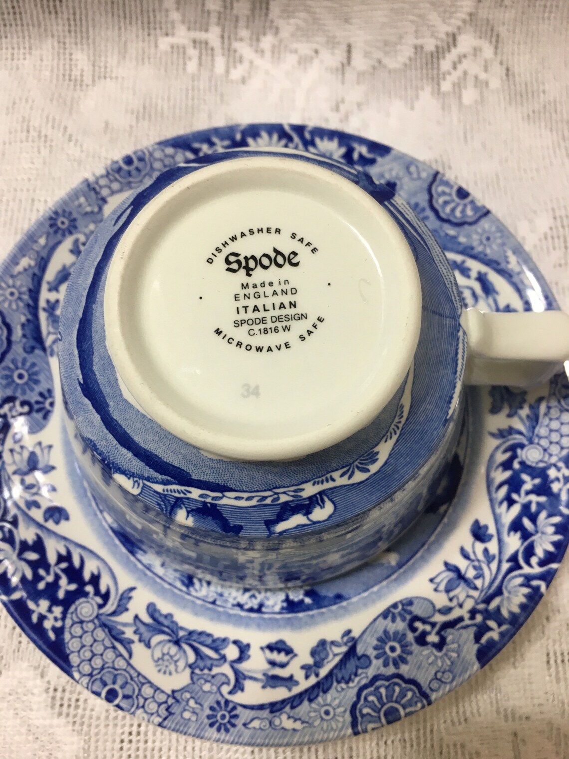 Spode Blue and White Italian Teacup and Saucer Spode Made in England ...