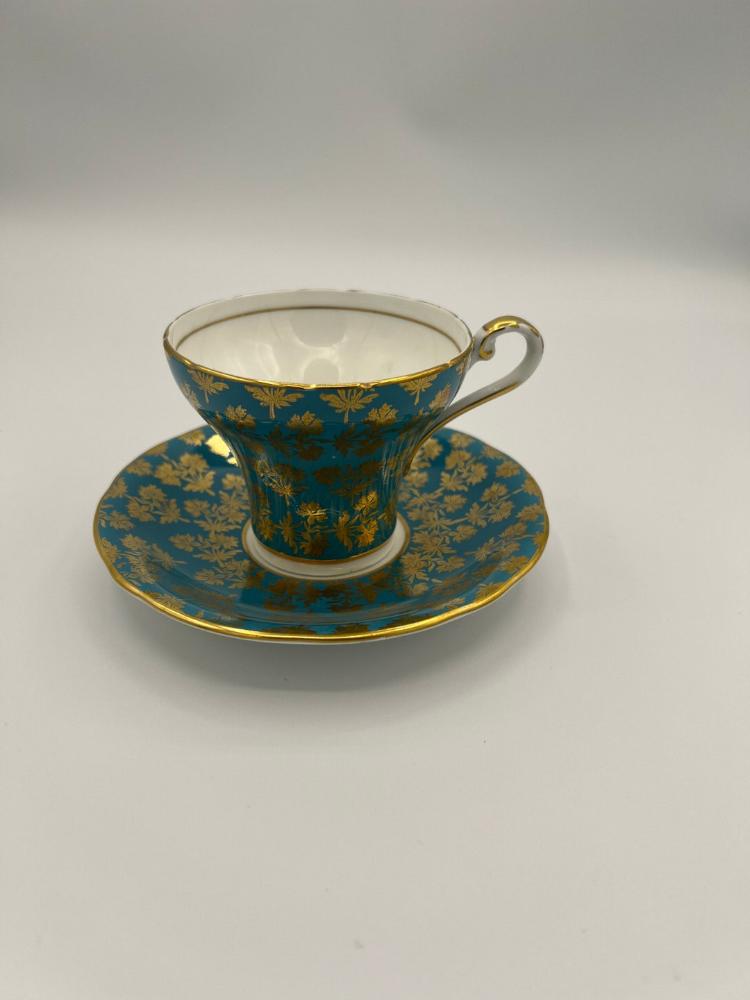 Aynsley Blue With Gold Flowers Corset Shape Teacup and Saucer | Aynsley ...