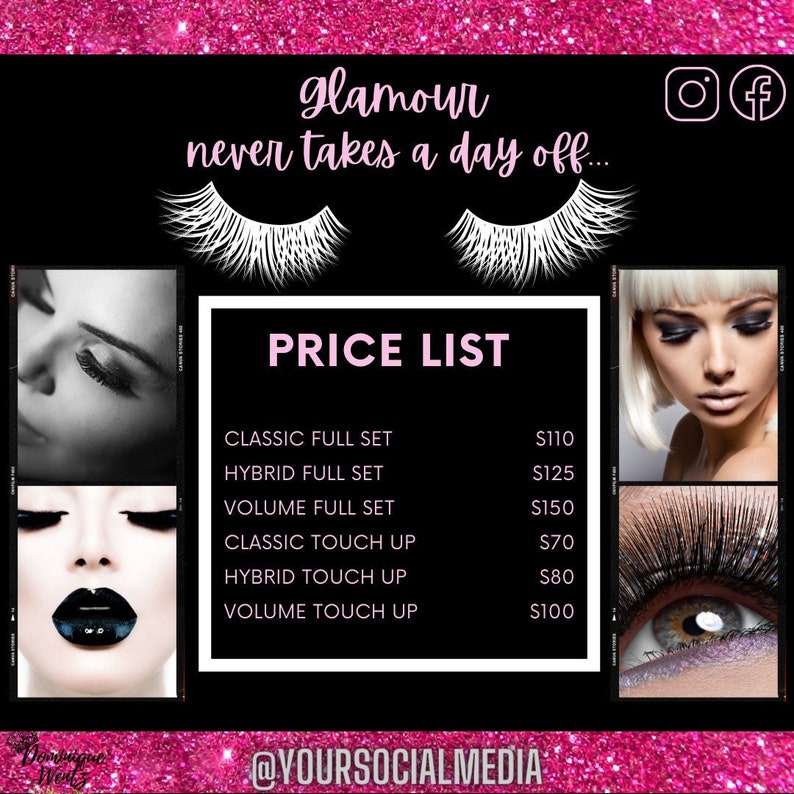 Eyelash Extension Price List Flyer; Free Gift Inside: Canva Step by ...
