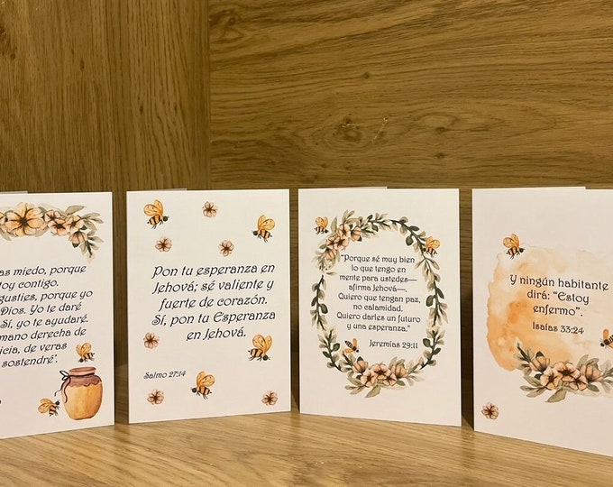 JW SPANISH Cute Pack of 4 Little Cards With Various Encouraging ...