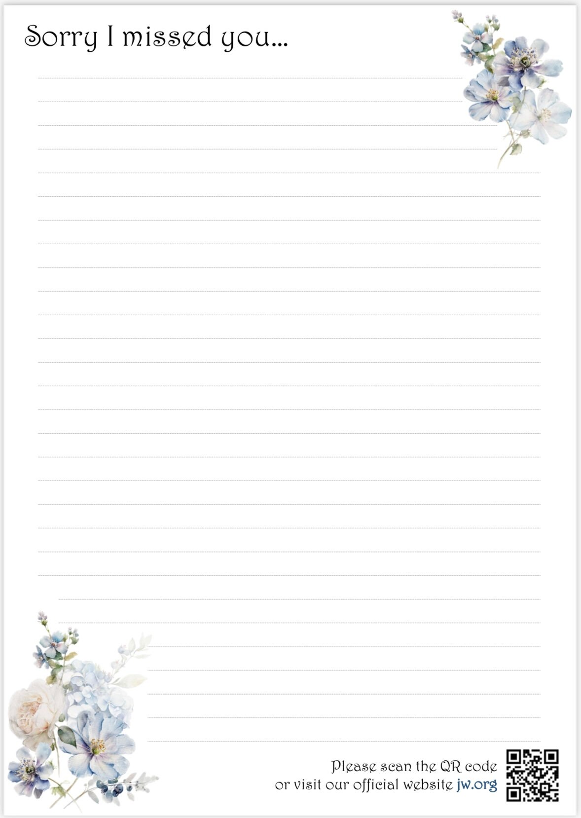 JW 'sorry I Missed You...' Printable Letter Writing Templates A4 Paper ...
