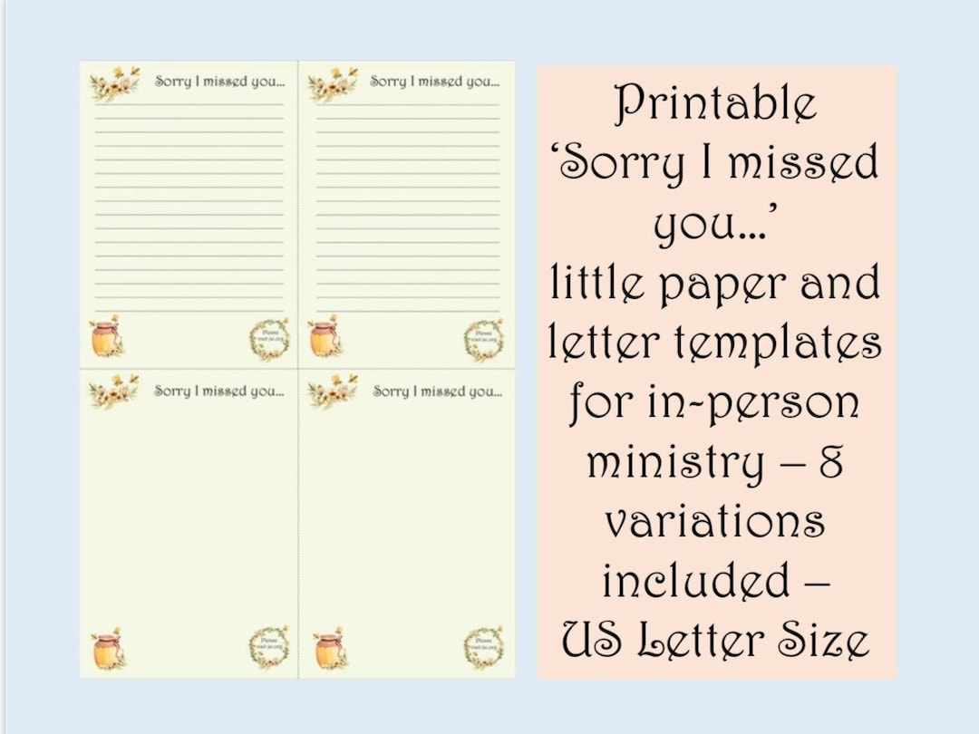 JW 'sorry I Missed You..' Little Printable Writing US LETTER Paper ...