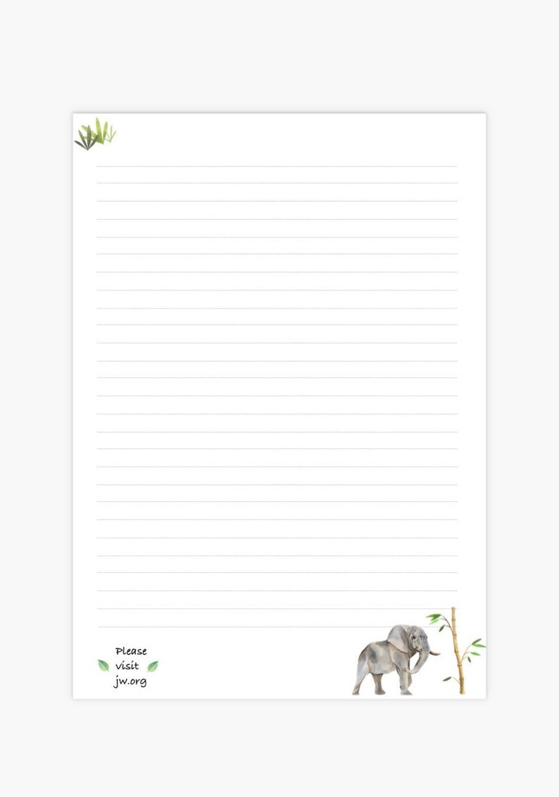 JW Elephant Letter Writing Printable Lined & Unlined Template Ministry ...