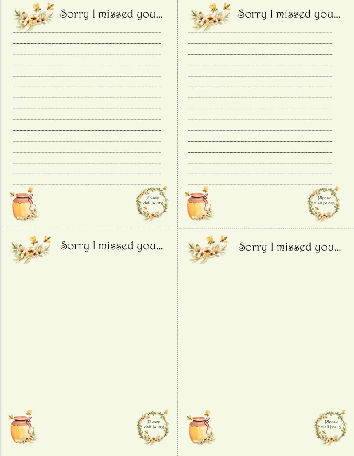 JW 'sorry I Missed You..' Little Printable Writing US - Etsy