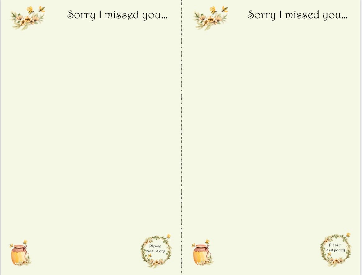 JW 'sorry I Missed You..' Little Printable Writing US - Etsy