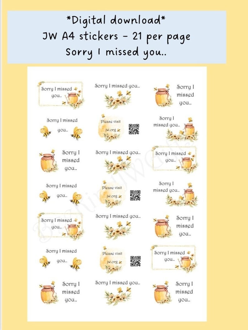 JW Stickers DIGITAL DOWNLOAD Sorry I Missed You.. A4 21 - Etsy