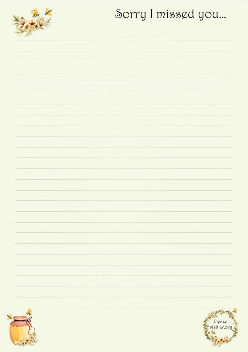 JW 'sorry I Missed You...' Little Printable Writing A4 - Etsy UK