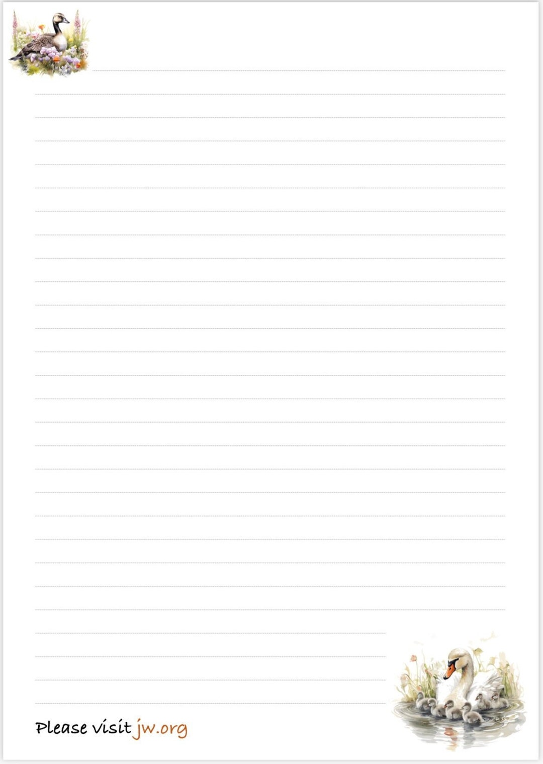 JW Digital Letter Templates Swan and Geese Design Lined & Unlined With ...