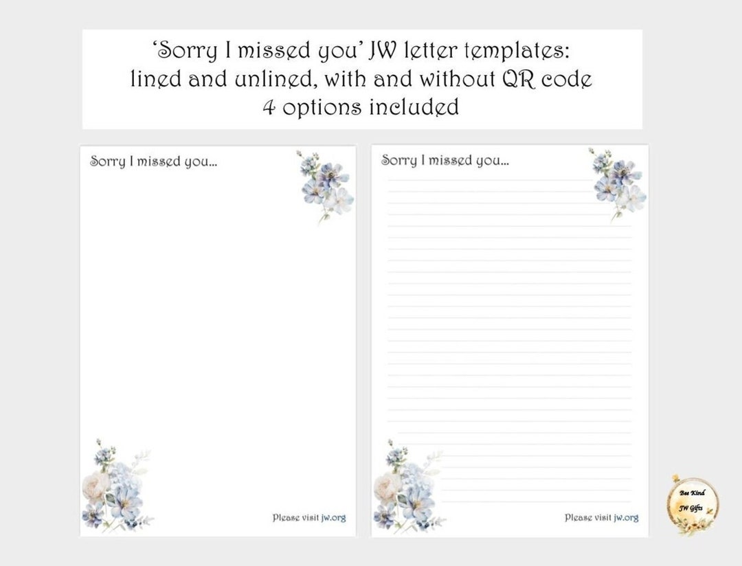 JW 'sorry I Missed You...' Printable Letter Writing Templates A4 Paper ...