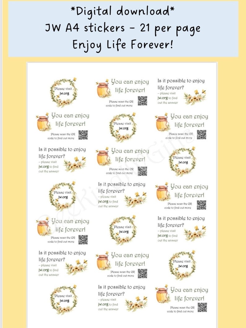 JW Stickers DIGITAL DOWNLOAD Enjoy Life Forever! A4 21 Stickers per ...
