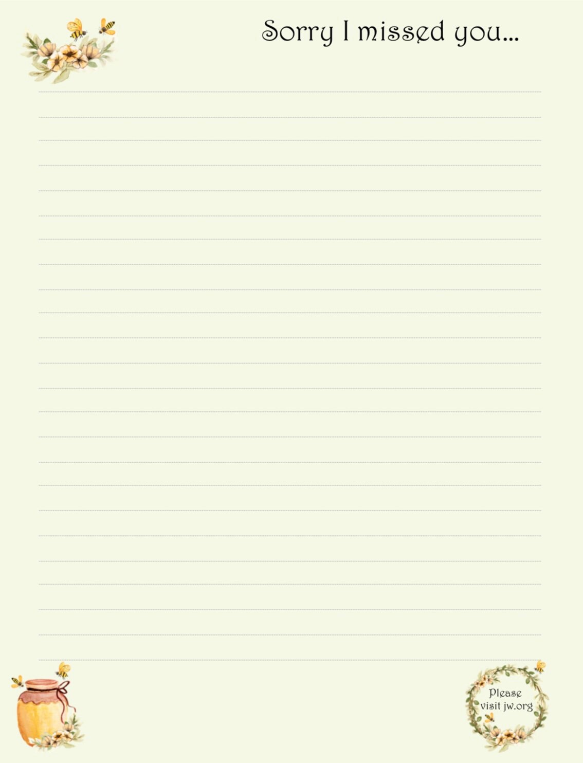 JW 'sorry I Missed You..' Little Printable Writing US - Etsy