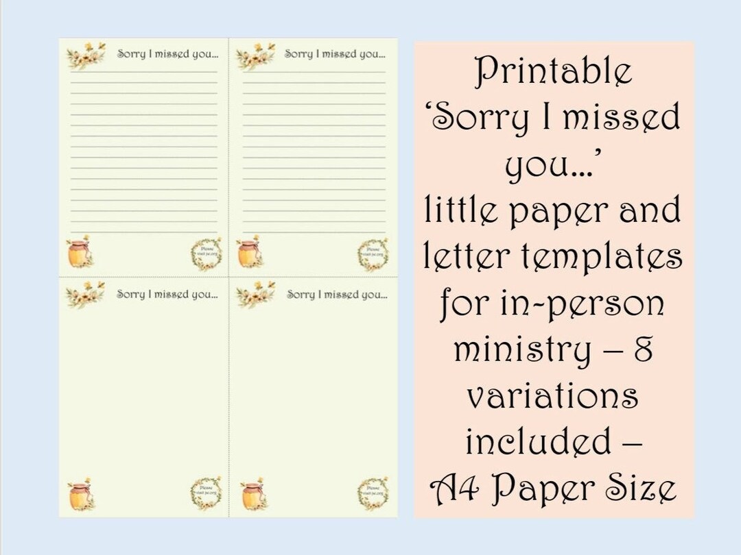 JW 'sorry I Missed You...' Little Printable Writing A4 Paper Templates ...