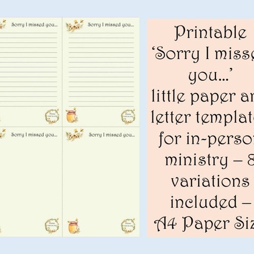 Sorry I Missed You Cards Paper JW Ministry Service - Etsy