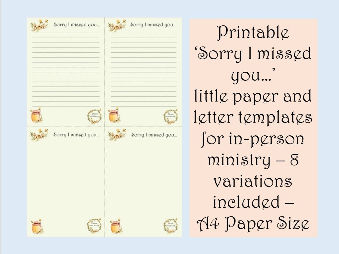 JW 'sorry I Missed You...' Little Printable Writing A4 - Etsy